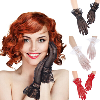 Ladies Elegant Short Lace Gloves Tea Party Gloves for Women Wedding ...