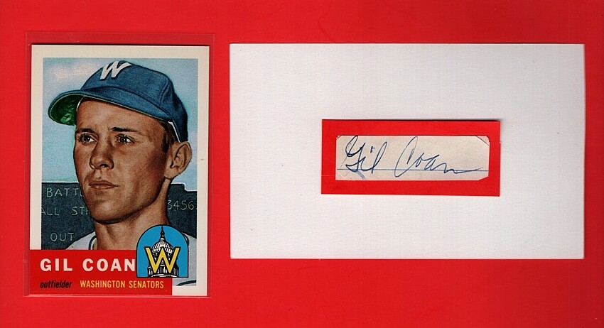1953 TOPPS REPRINT CARD GIL COAN-SENATORS + AUTOGRAPHED CUT ON 3X5-(d ...