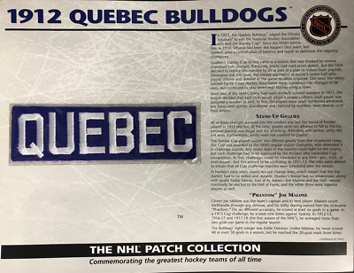 NHL 1912 Quebec Bulldogs Official Patch on Team History Card | eBay