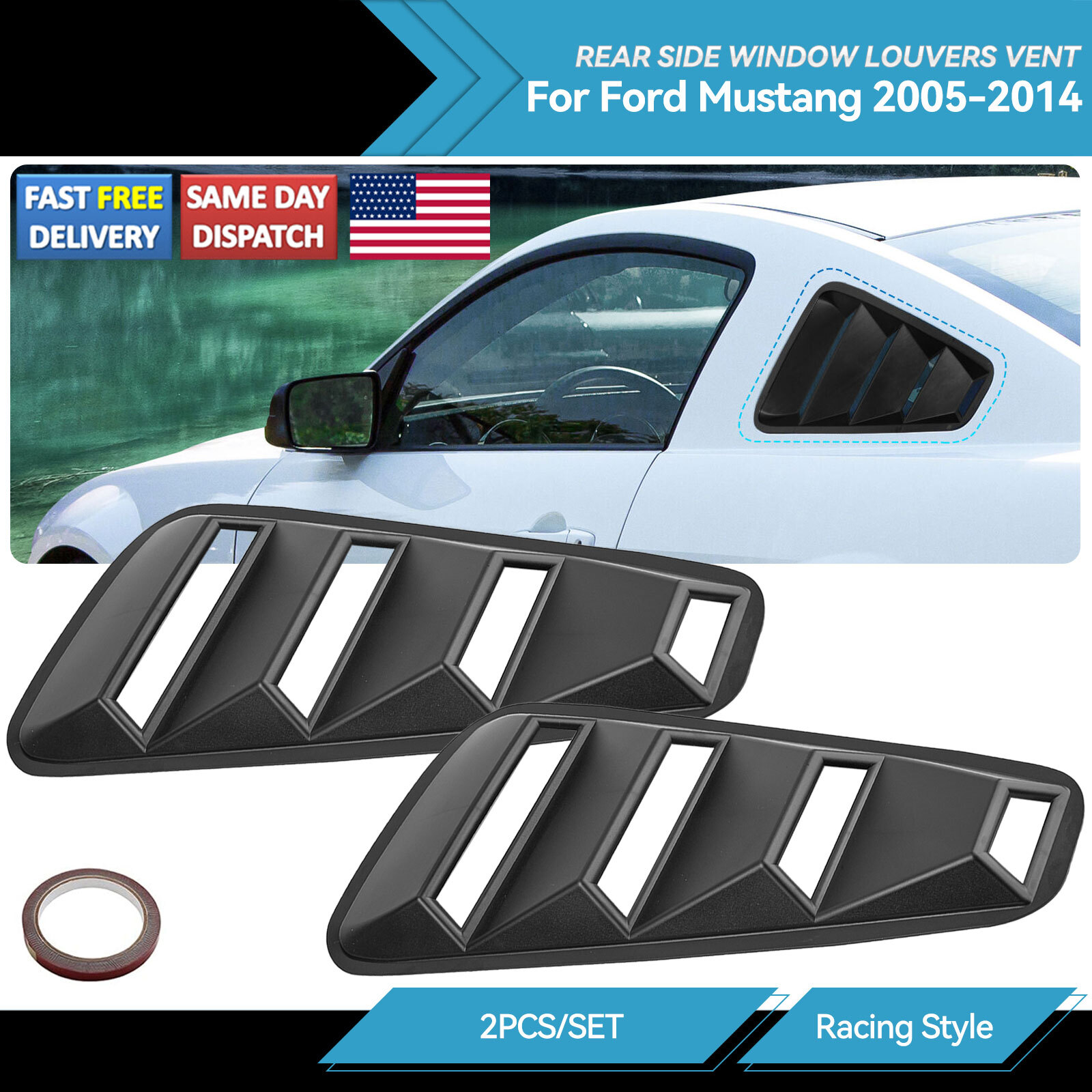 2Pcs For Ford Mustang 2005-2014 Rear Quarter Side Vent Window Louver ...