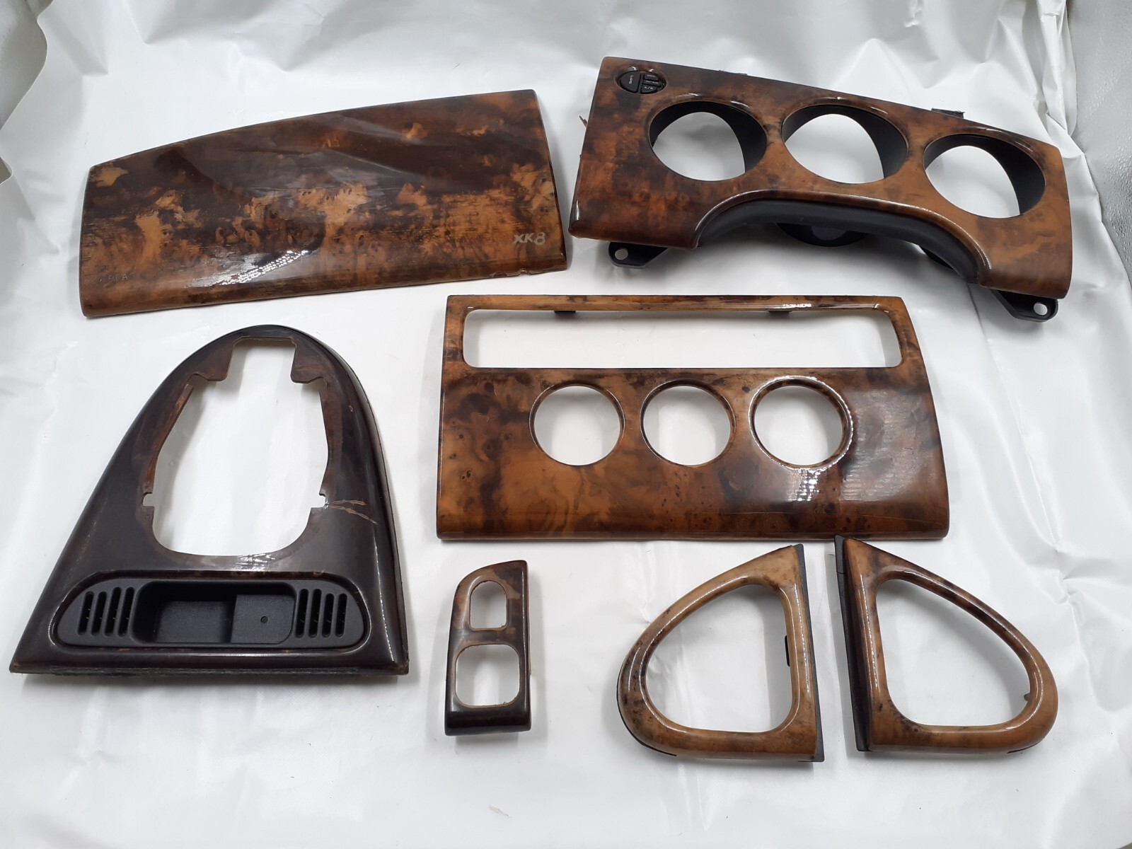 JAGUAR XK8 XKR EARLY WOOD SET VENEER DASH PANEL RHD CAPPING WALNUT TRIM ...