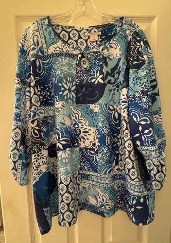 Women’s Allison Daley Plus SZ 2X Blue Colorful Embellished Neckline ...