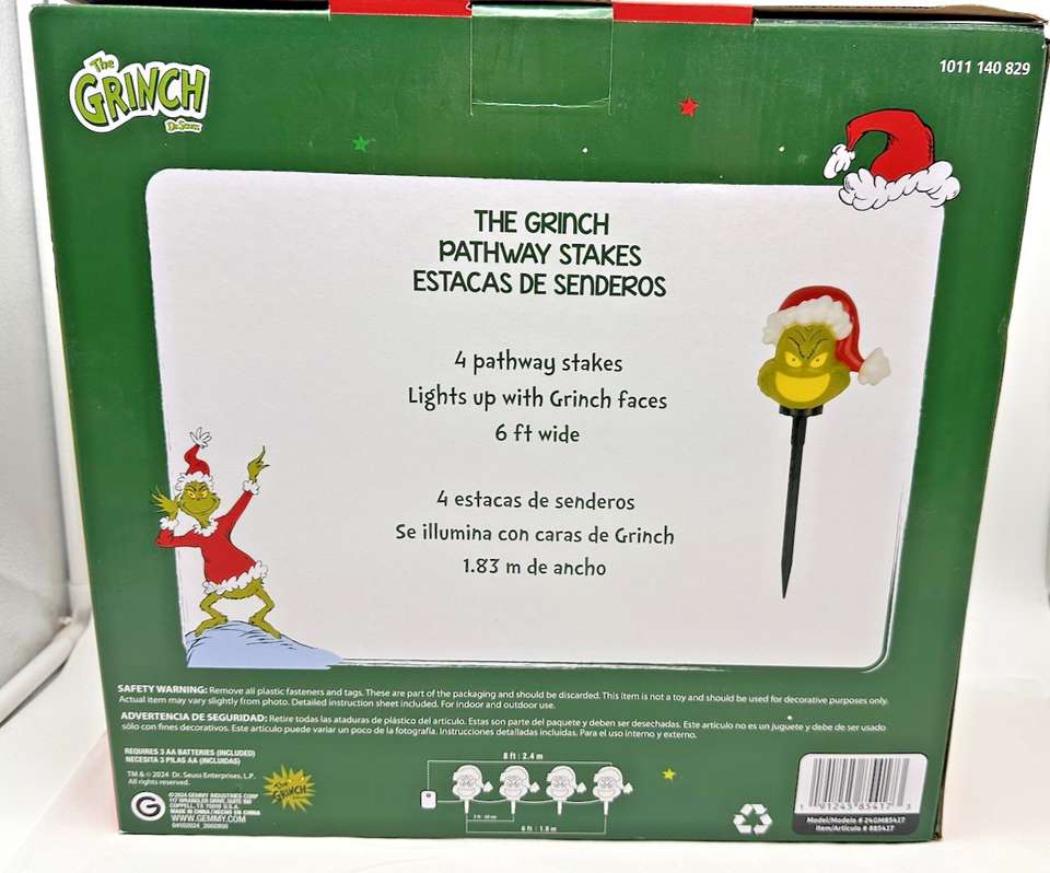 Christmas Grinch Battery-Operated Pathway Stakes (4 Count) With Santa ...