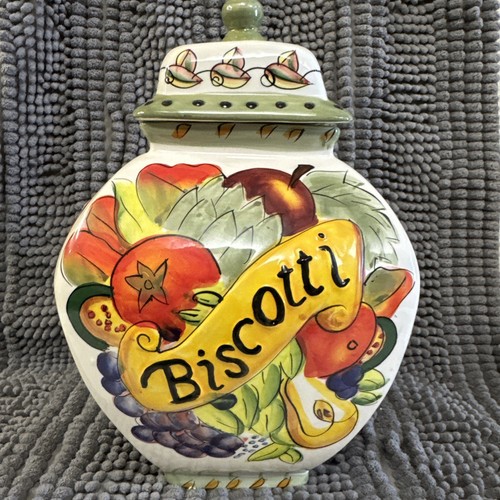 “Nonni’s” Hand Painted-Biscotti Jar With Lid - Colorful Fruit Design-11 ...