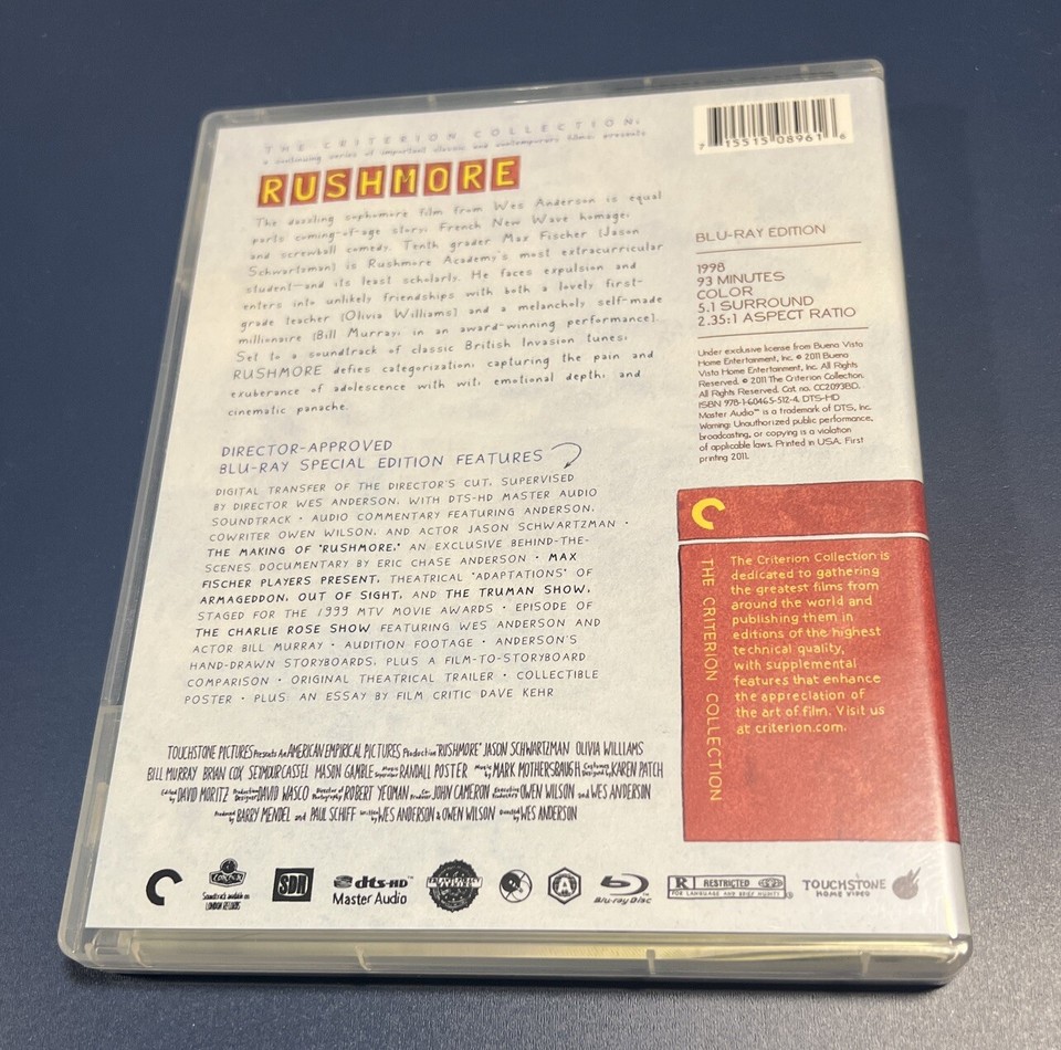 Rushmore (Criterion Collection) (Blu-ray, 1998) BRAND NEW Wes Anderson ...