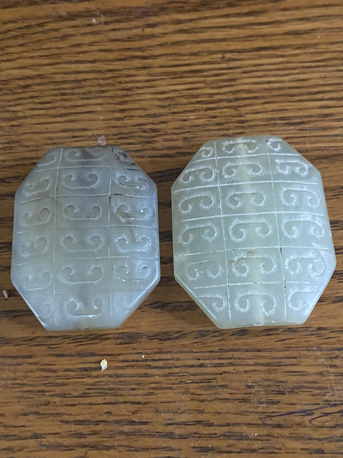 RARE FIND OF TWO IRREGULAR OCTAGONS CALEDON JADE STONES, W/ CHOU 1045 ...
