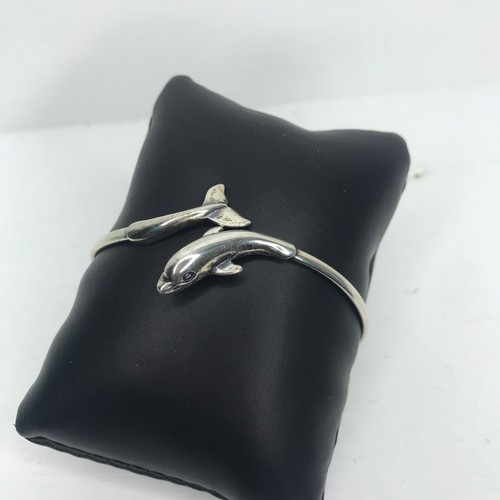Vintage Kabana Signed KBN Sterling Silver Dolphin Wrap Bangle Tension ...