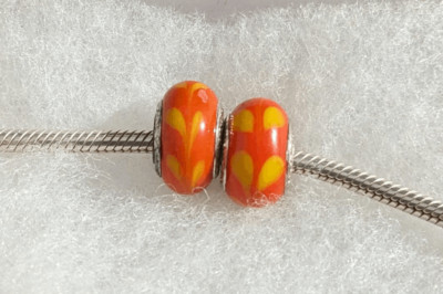 Set of 2 NEW Pandora Orange Murano Glass Beads w/Yellow Hearts | eBay