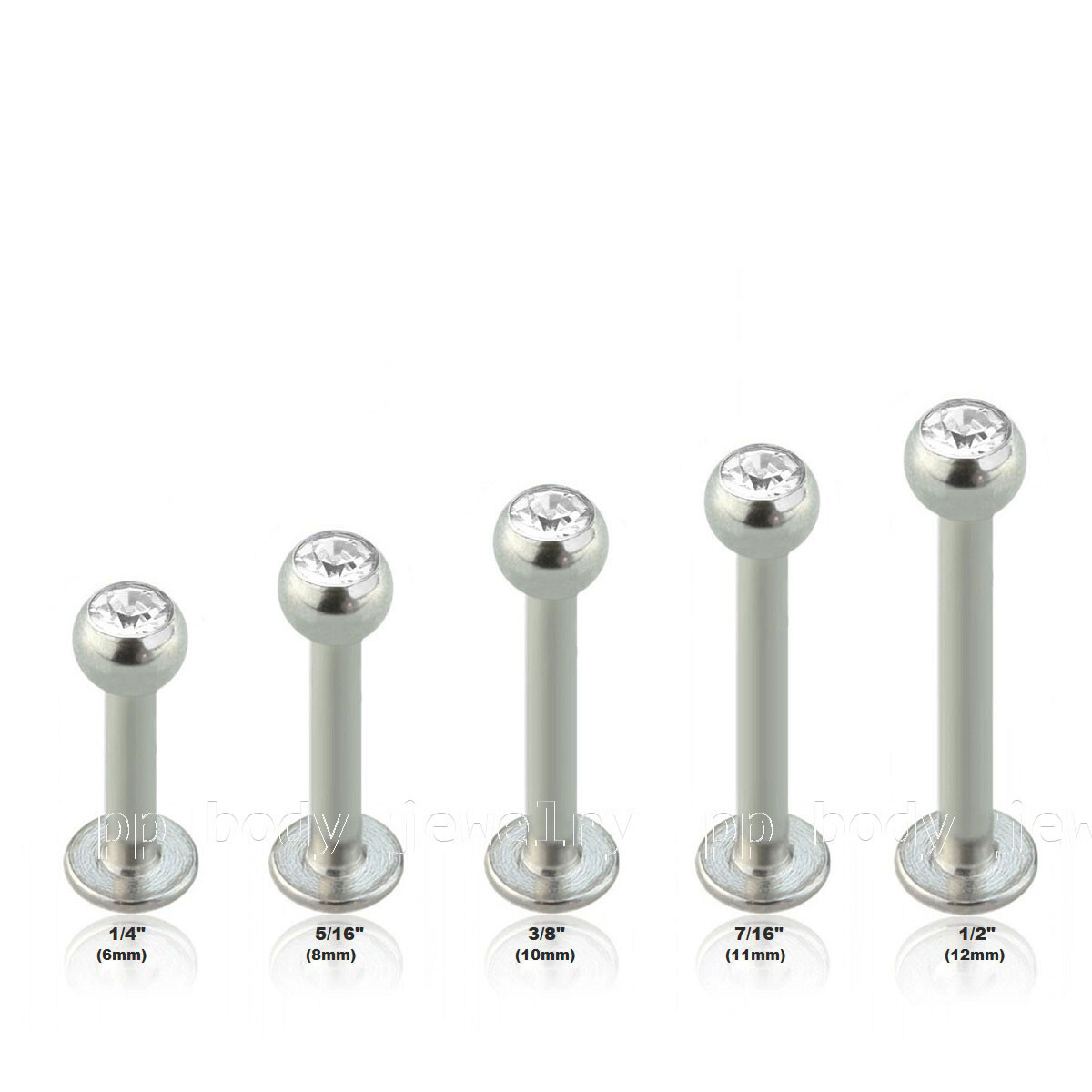 18G 2.5mm 3mm Gem Top Surgical Steel Labret Cartilage Tragus Piercing 1 ...