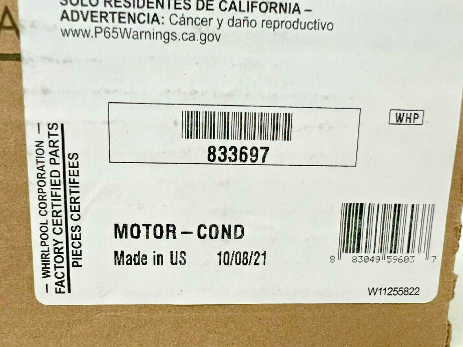 Genuine OEM Whirlpool Condenser Fan Motor 833697 | eBay