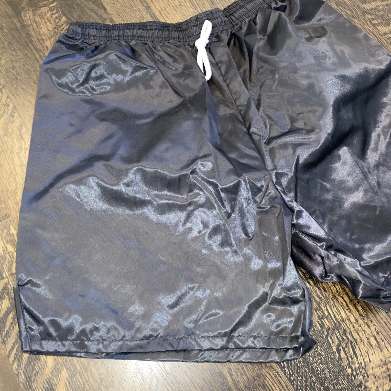 NOS Vtg 80s Shorts Black Athletic YALE Glanz Nylon wet look Shiny MENS ...