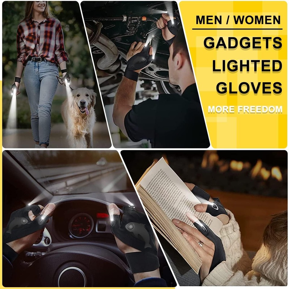 LED Rechargeable Flashlight Gloves, Gifts for Men, for Dad, Cool ...