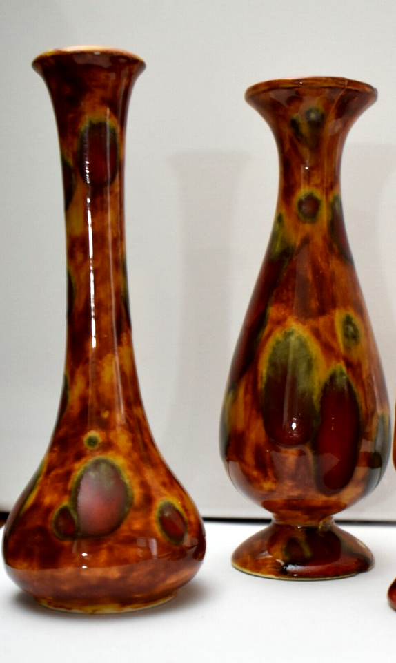 Midcentury 1960s Art Pottery Rust Orange Brown Red Gold Drip Flame Vase ...