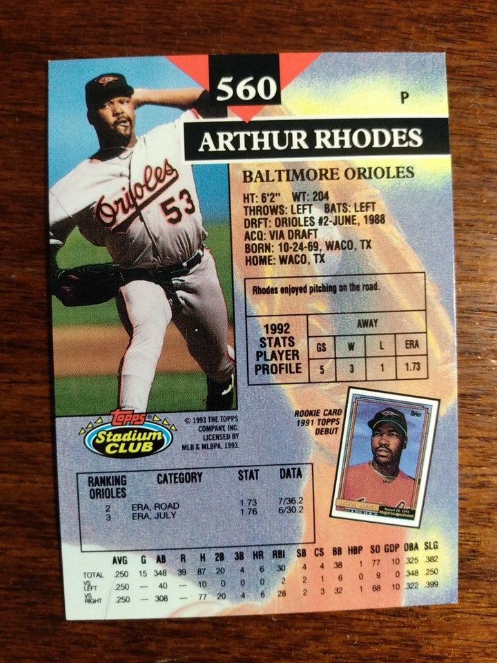 1993 Stadium Club 560 Arthur Rhodes | eBay