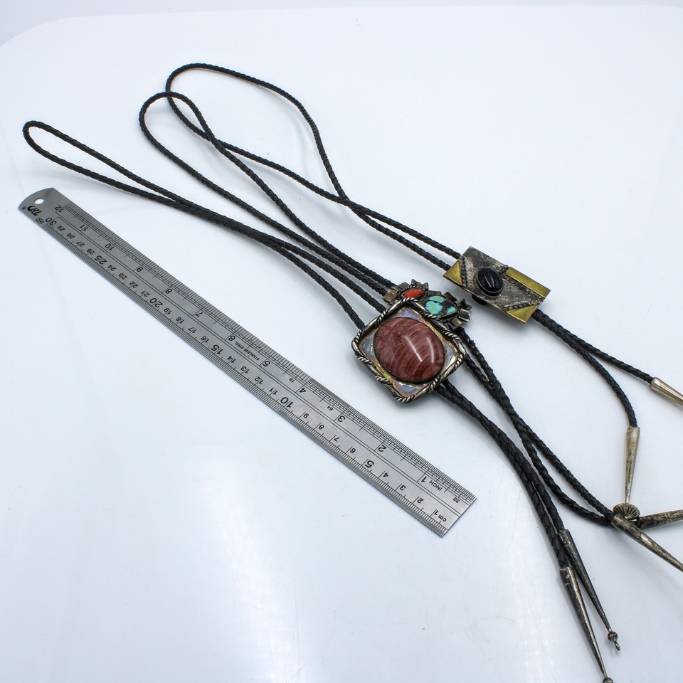Southwest Sterling Spiny Oyster Shell Tuquoise Onyx Bolo Ties Lot of 3 ...