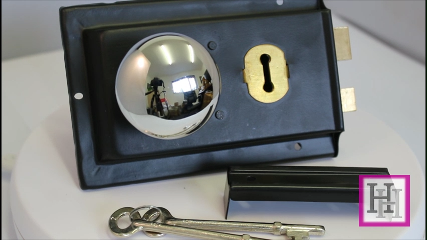 Rim Lock Set 6"x 4" Deadbolt Black, Brass, Chrome, Cast Iron Knobs ...