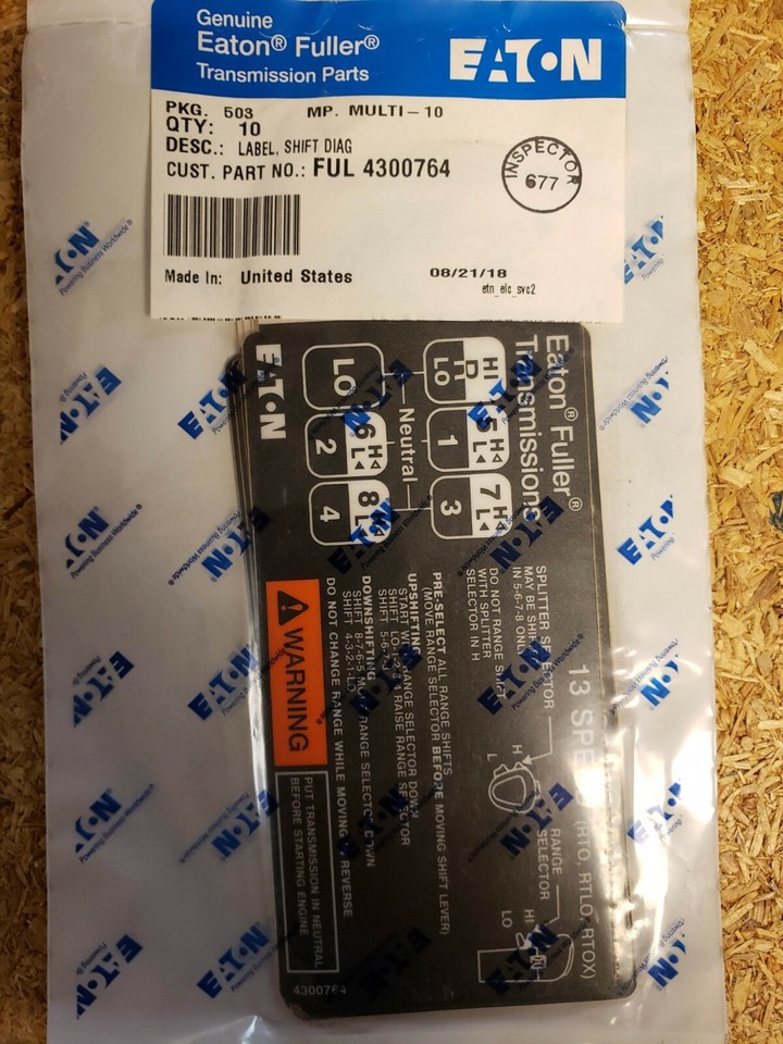 FUL 4300764 FULLER 13 SPEED TRANSMISSION SHIFT LABEL | eBay