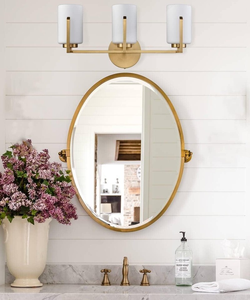 Modern Farmhouse Gold Bathroom 3-Light Fixtures Over Mirror Opal ...