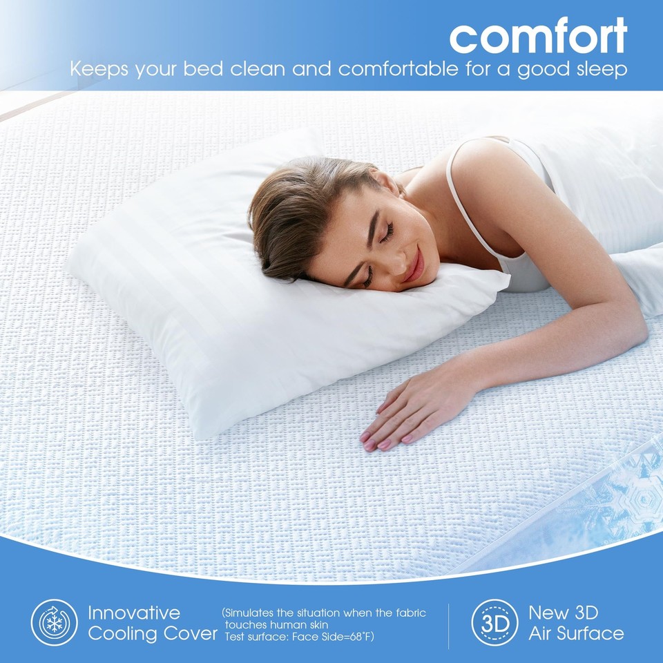 Cooling Waterproof Mattress Protector Queen Size, Mattress Cover 3D Air ...