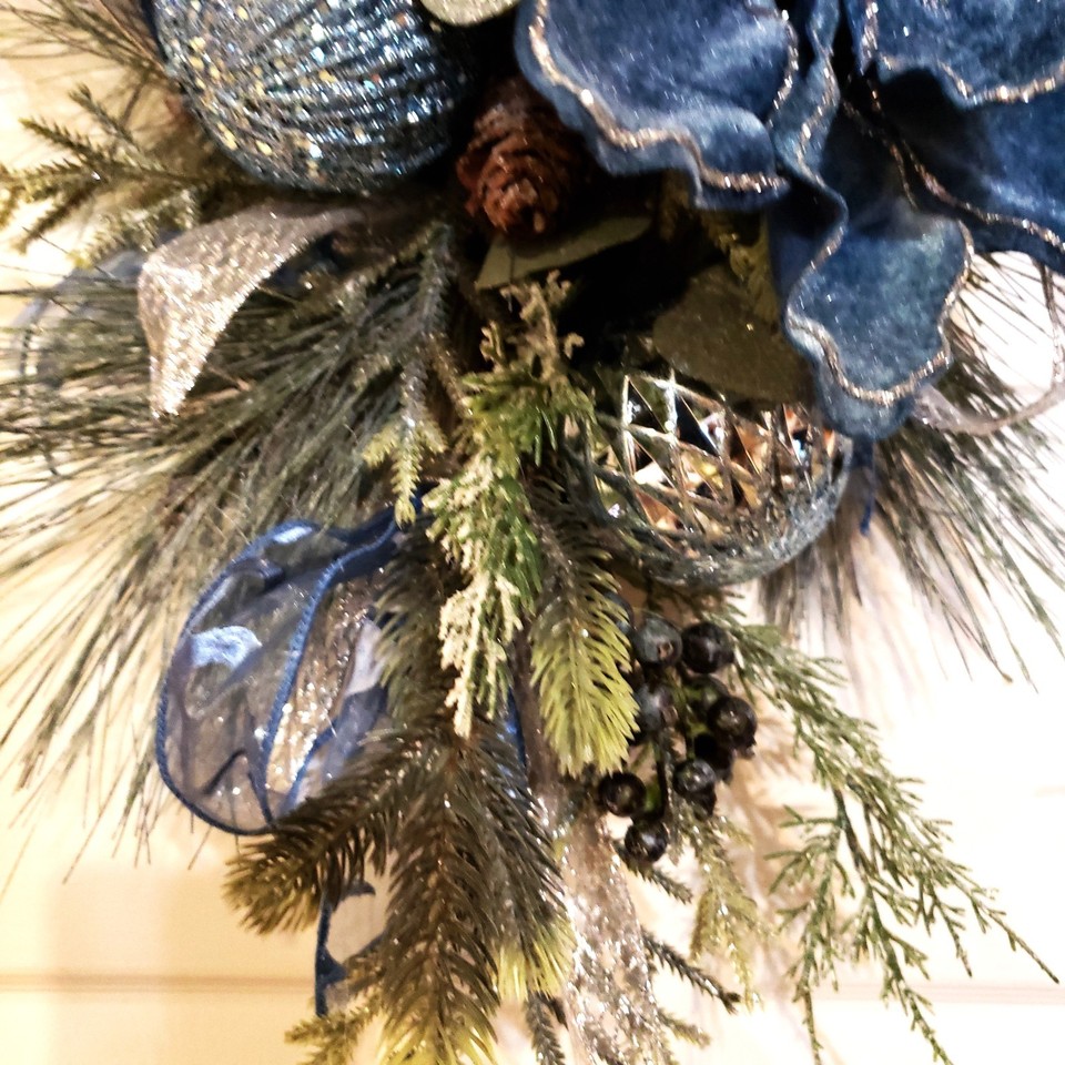 Williamsburg blue magnolia swag, dusty blue Christmas swag | eBay