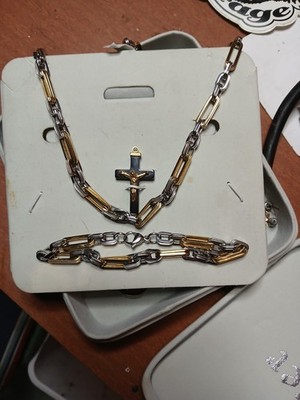 Anthony Jacobs Stainless Steel Men's Jewelry set "Bonus" with Gold ...