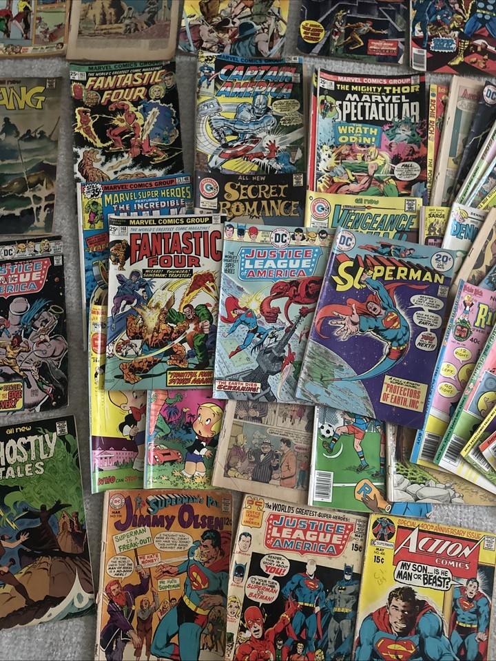 40 Old Comics Lot 60's 70’s Marvel Fantastic Four Superman Justice ...