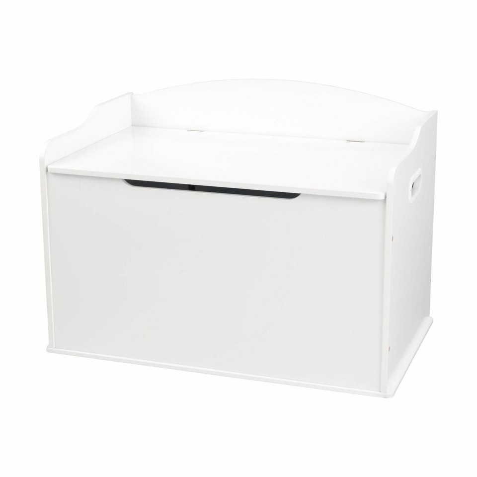Kids White Finish Wooden Toy Box Chest Storage Bench Trunk Play Room ...