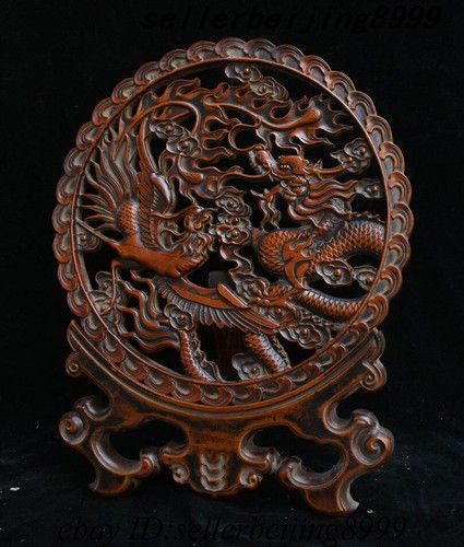 Collect China Huanghuali Wood Fengshui Auspicious Dragon Phoenix ...