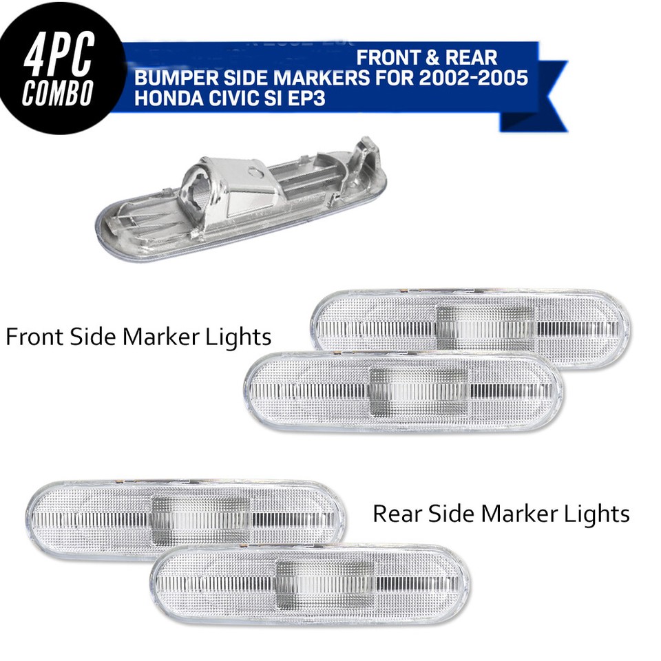 4PCS Chrome Front+Rear Bumper Side Marker Light For 02-05 Honda Civic ...