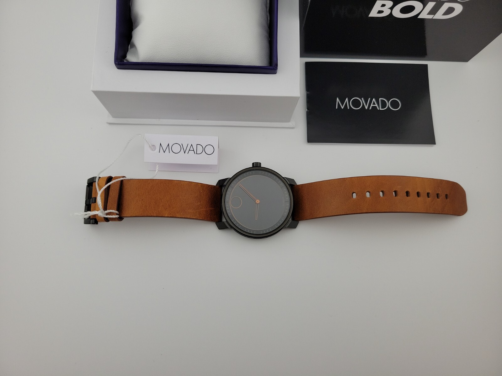 Movado Bold Men’s Brown Leather Strap Black Dial Watch - 3600489 ($795 ...