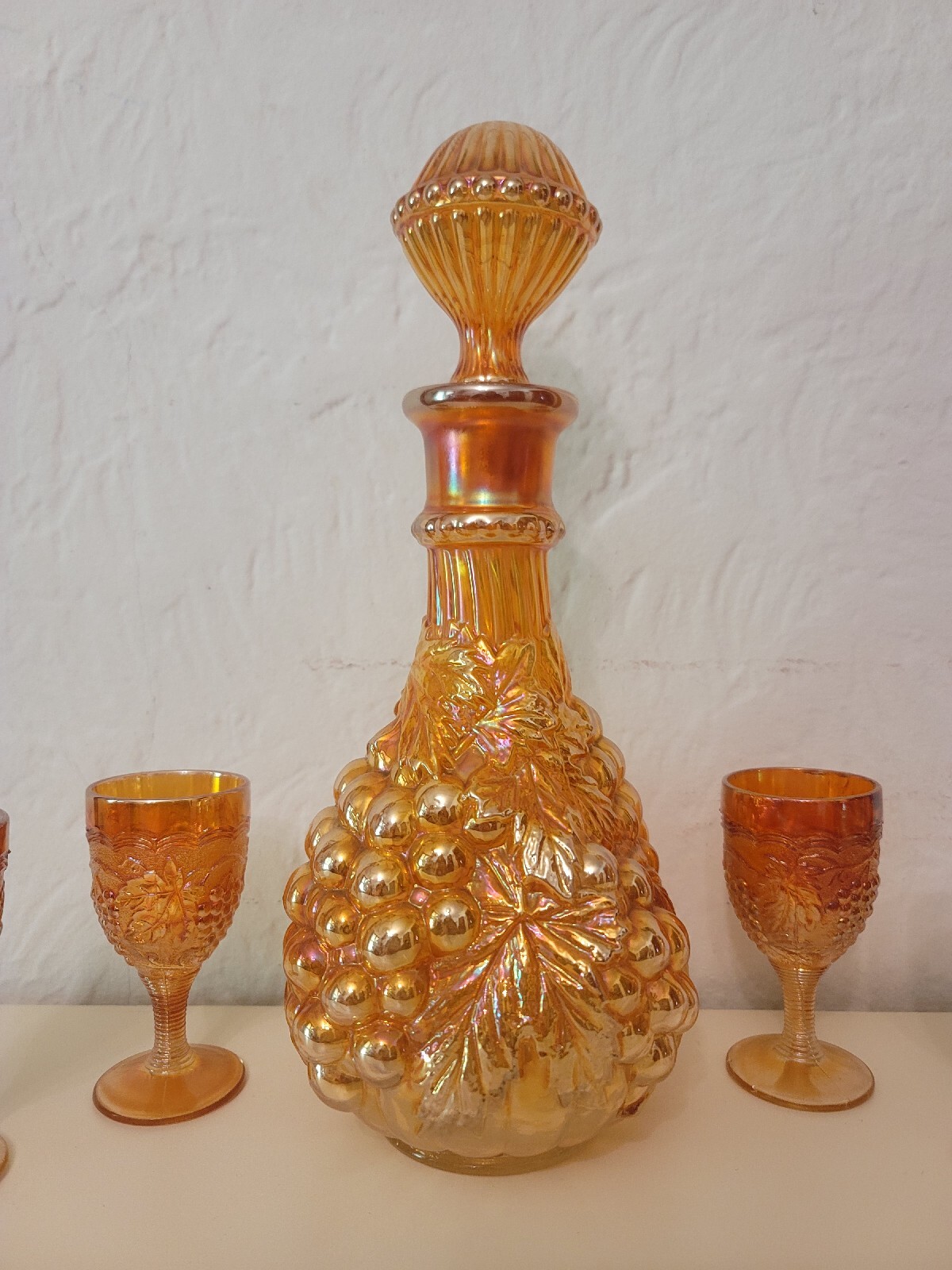 Imperial Grape Decanter Marigold Carnival Glass With 4 Goblets | eBay