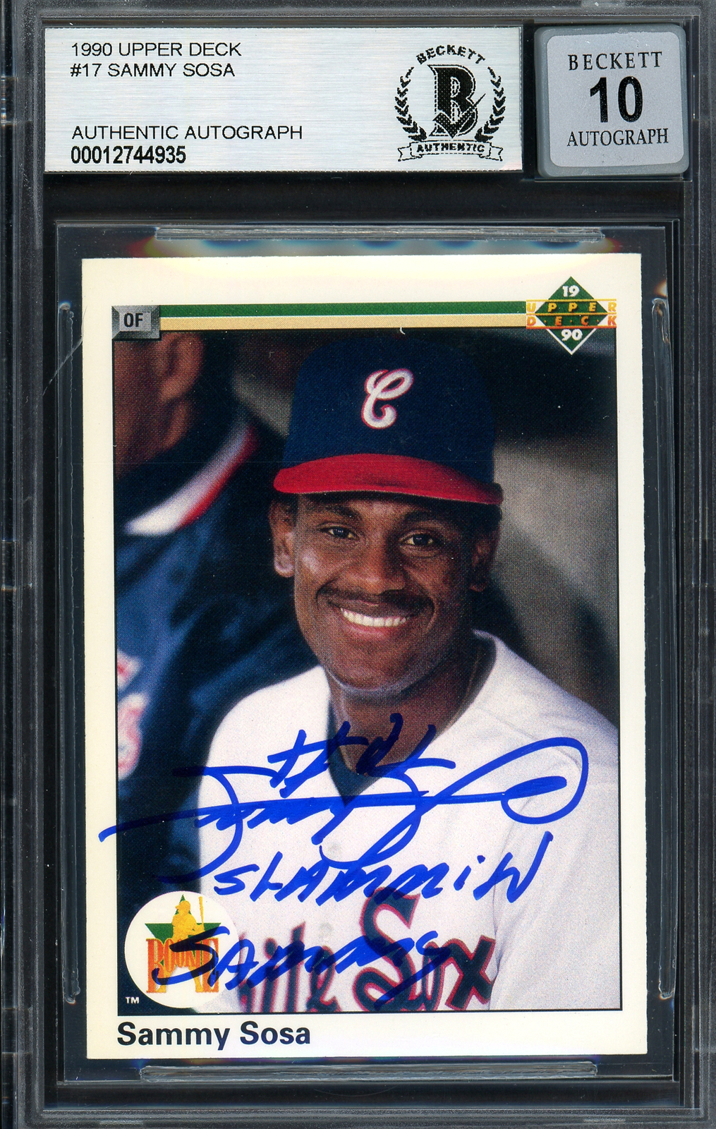 SAMMY SOSA AUTO 1990 UPPER DECK ROOKIE CARD GEM 10 AUTO SLAMMIN BECKETT ...