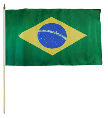 3 Pack Brazil Country 100D 12"x18" Stick Flag 30" Wood Staff | eBay