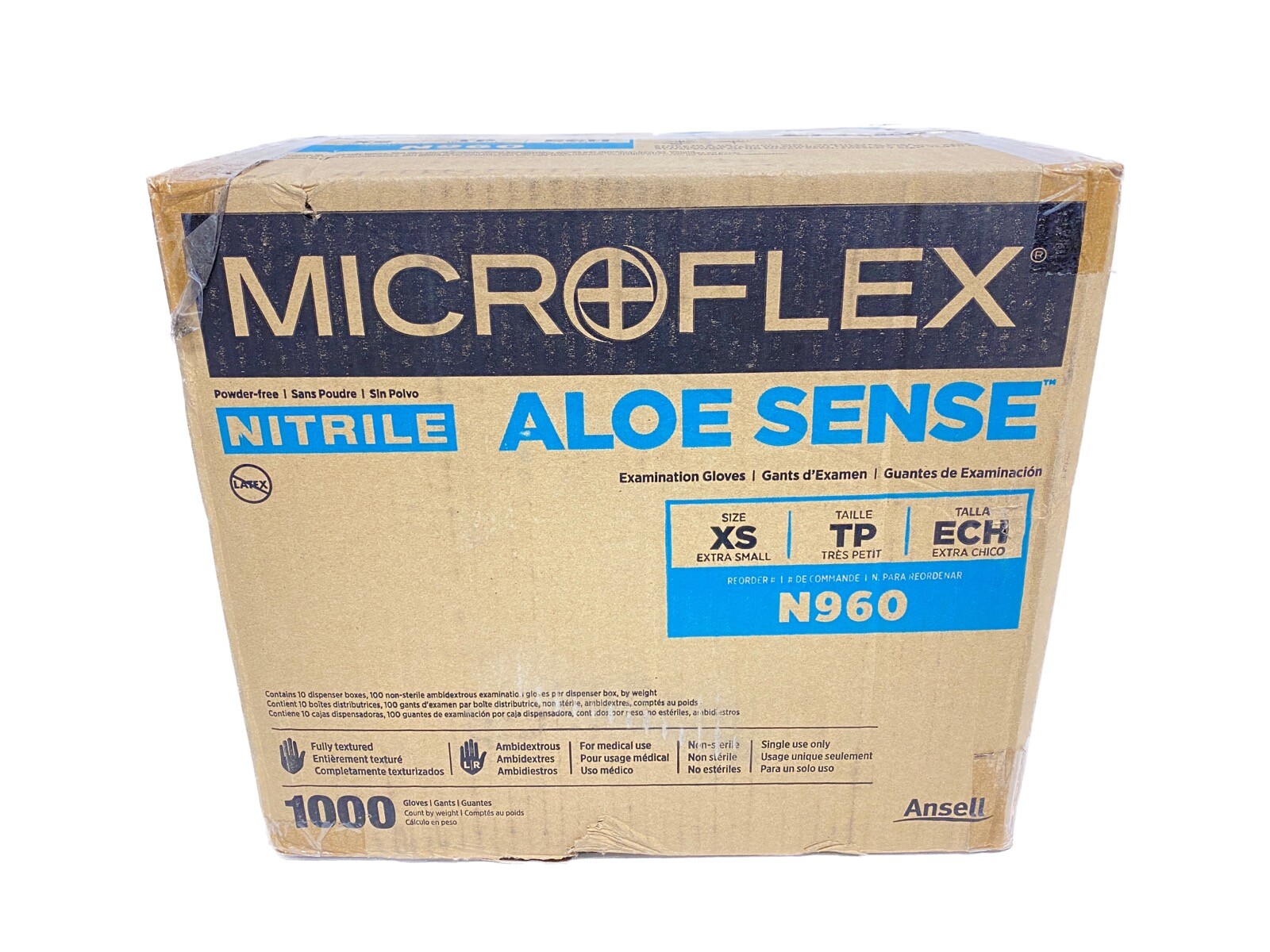 (1000/Cs) ANSELL Microflex Aloe Sense N96 Nitrile Exam Gloves - XSmall ...