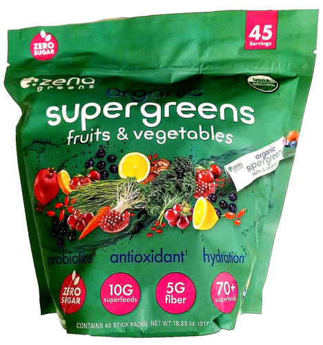 Zena Greens Organic Supergreens Fruits & Vegetables Powder 45 Packs EXP ...