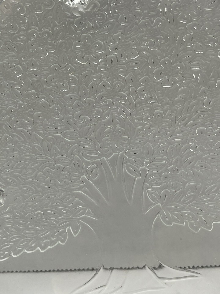 Heavy Solid Clear Glass Footed Trivet w Reverse Embossed Tree Image Hot ...