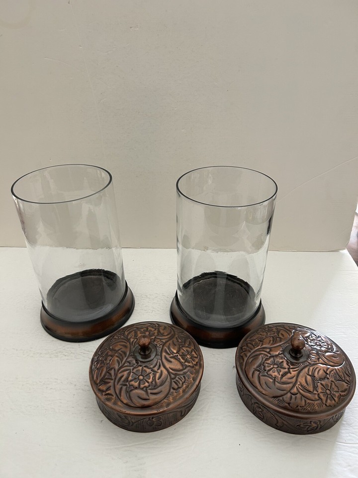 Set of 2 Glass Jars with Copper Painted Cover | eBay