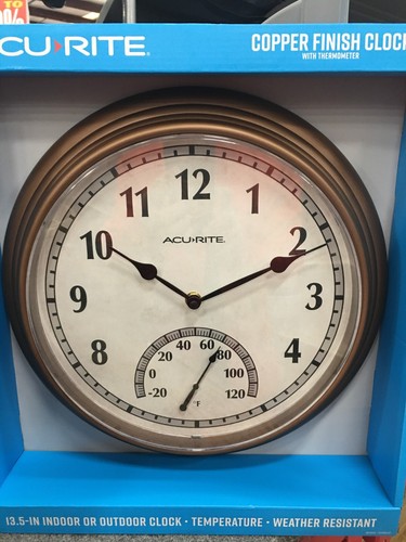 Acu-Rite Indoor or Outdoor 13.5" Wall Clock with Thermometer Weather ...