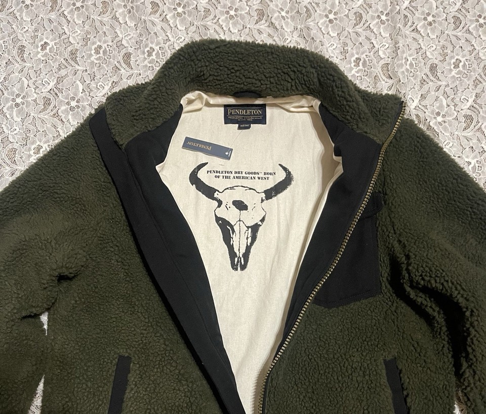 Men’s Pendleton Sherpa Fleece River Rock Zip Jacket Sz M Olive Green Outdoor NWT | eBay