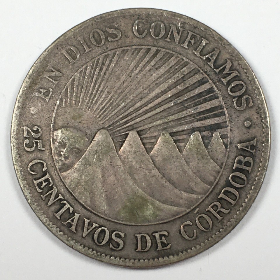1912-H Nicaragua 25 Centavos - Very Fine (VF) KM#14 - 80% Silver - 5717 ...