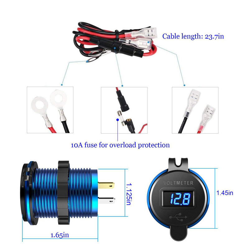 12-24V LED Dual QC3.0 USB Fast Charger Socket Power Outlet Motorcycle ...