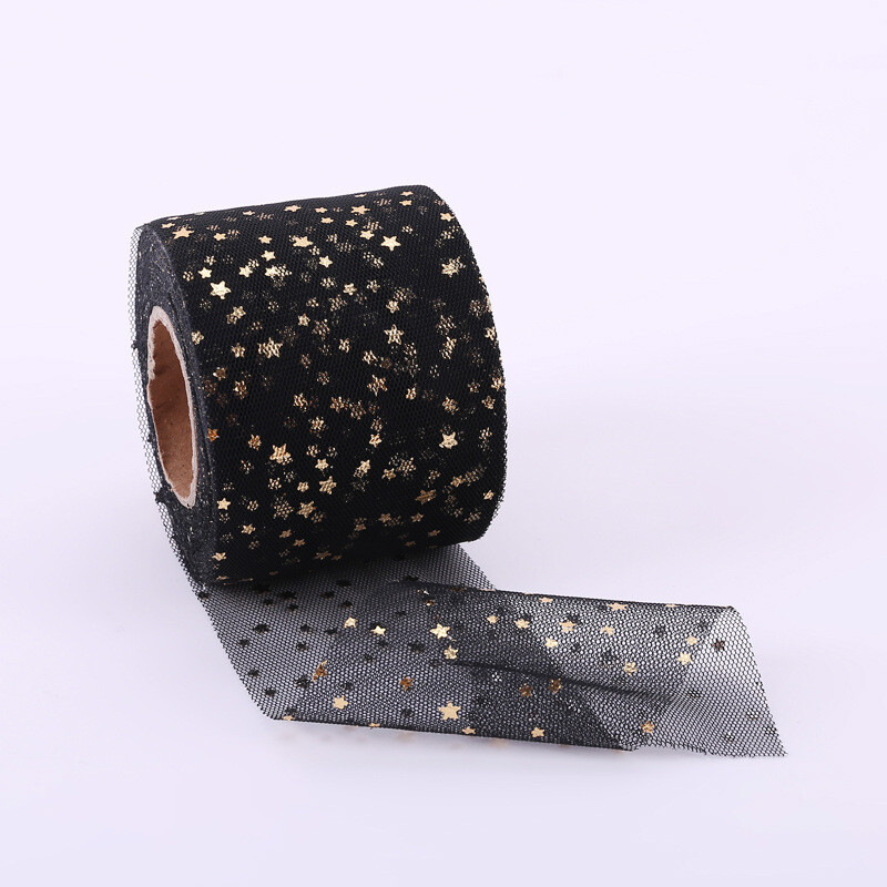 6Cm Gold Star Mesh Ribbon 5 Yards Black | eBay