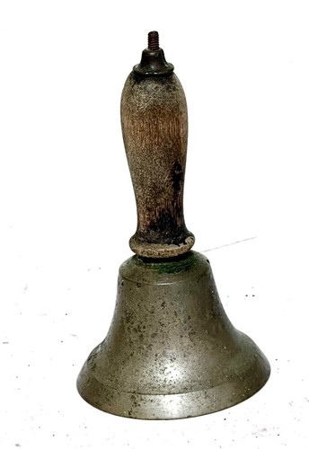 Antique 5” Brass Wood Handle Hand Held School Dinner Bell Clapper ...