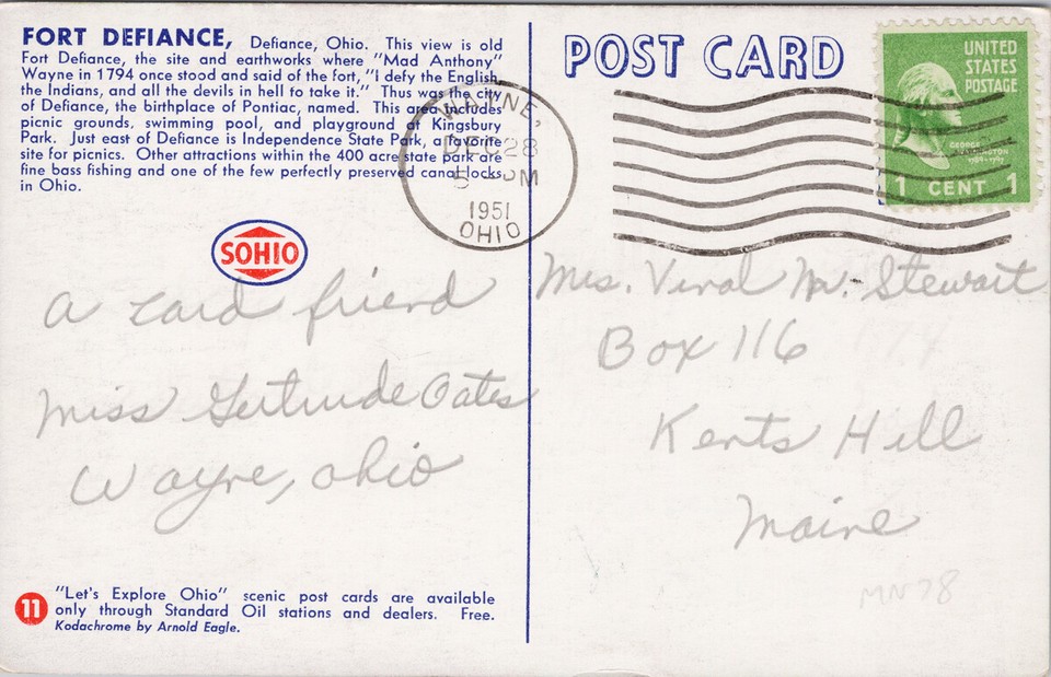 Fort Defiance Ohio OH Sohio Standard Oil Advertising c1951 Postcard F17 ...