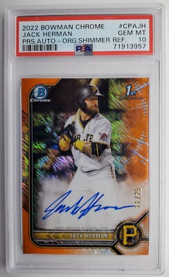 2022 Bowman Chrome Gold Shimmer Ref Jack Herman Autograph RC PSA 10 w ...