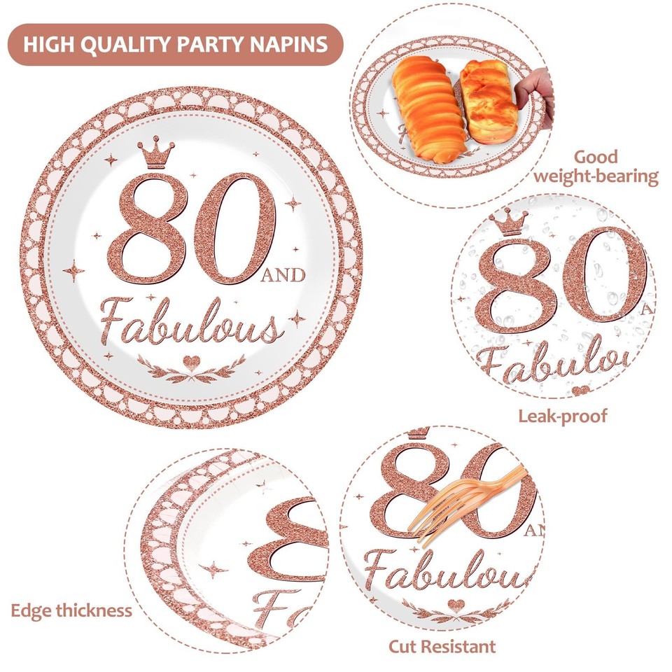 80th Birthday Plates and Napkins Rose Gold Party Supplies 80 and ...