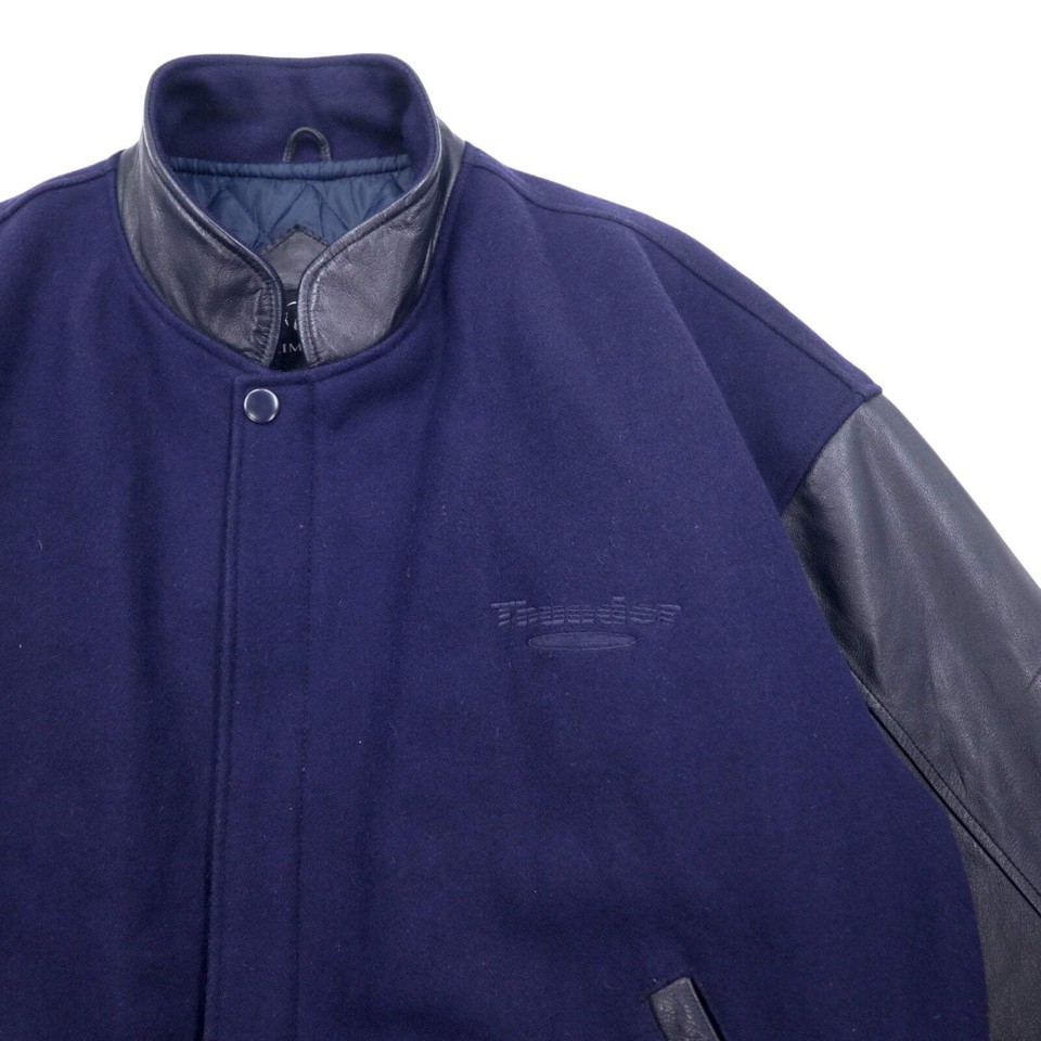 TRIMARK Leather Switch Melton Varsity Jacket L Navy Black Leather ...