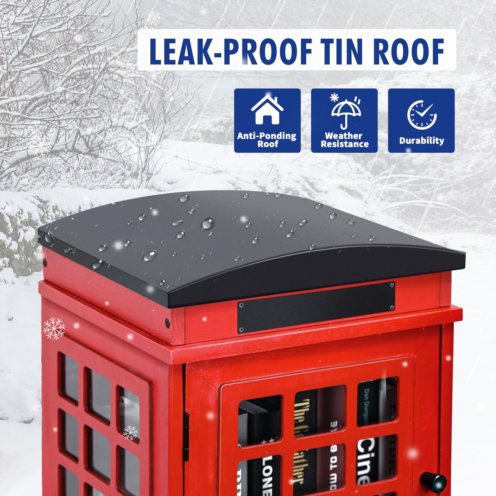 Outdoor Book Sharing Box, Waterproof Tin Roof Wooden Red Tel. Booth | eBay