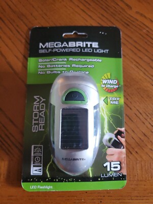MegaBRITE Self Powered LED FLASHLIGHT Hand Crank SOLAR POWERED 15 LUMEN ...
