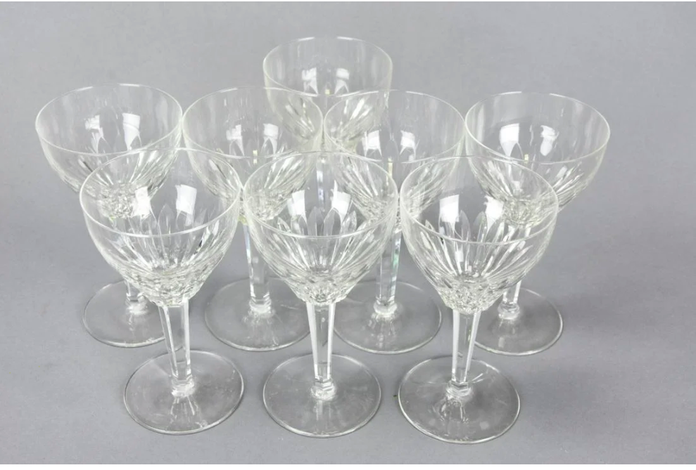 ANTIQUE SET OF 9 STUART CRYSTAL ENGLAND CLARIDGE WINE GLASSES Beautiful ...